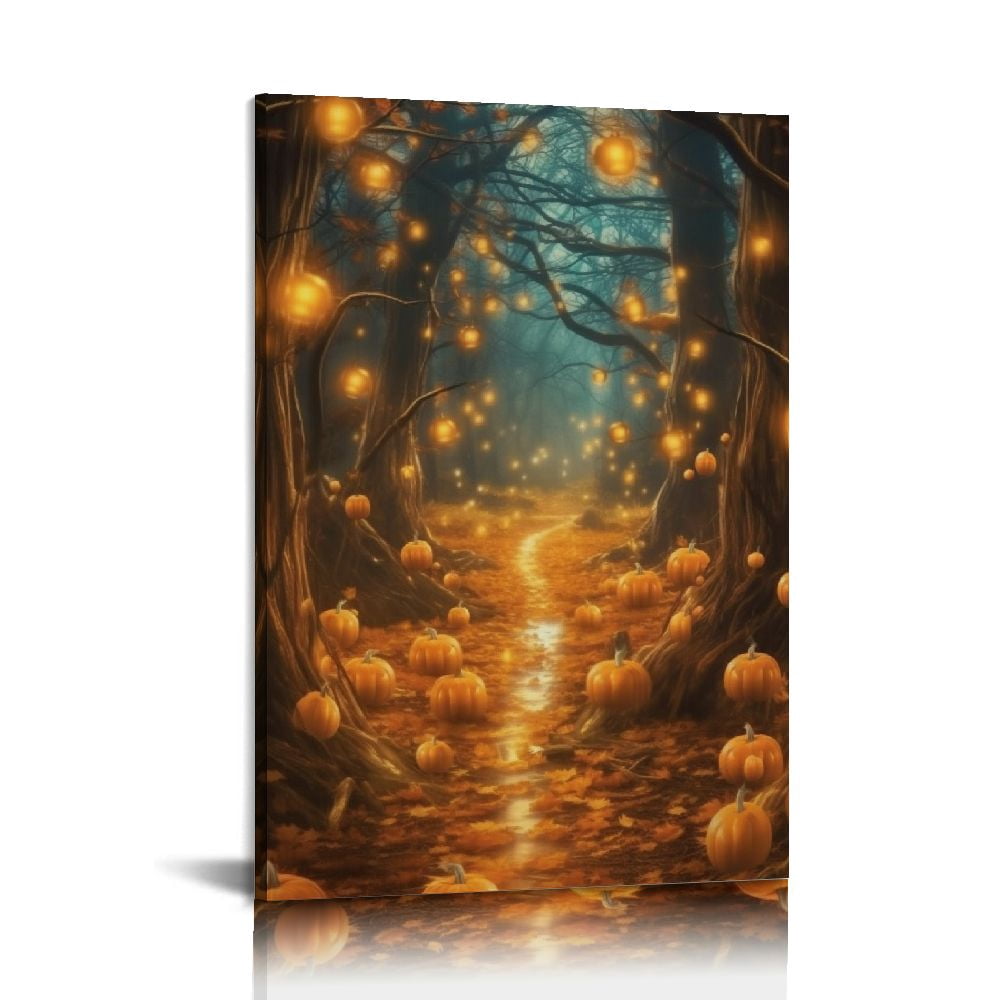 Shadudu Autumn Pumpkin Forest Wall Art Canvas - Fall Scenery Picture ...