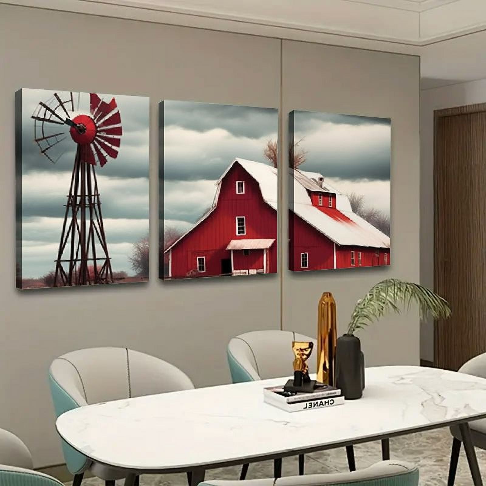 Shadudu Barn Wall Art Windmill Wall Decor Black and White Old Barn ...