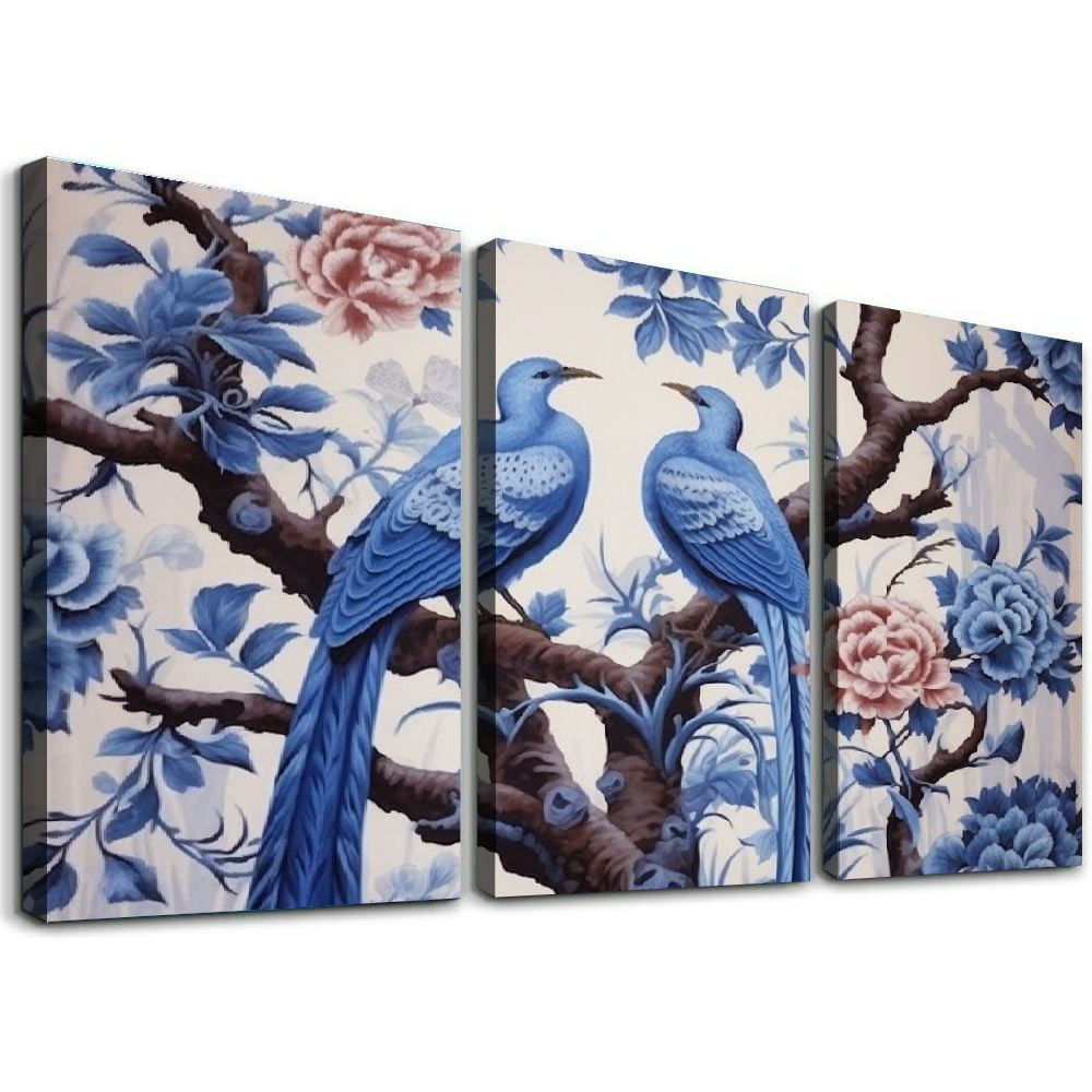 Shadudu Birds Flowers Tree Canvas Print Triptych Set Unframed Wall Art ...