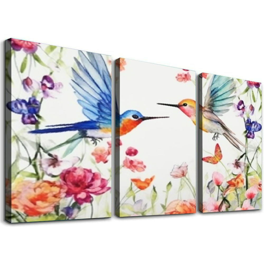 Shadudu Birds, Flowery Field, and Butterflies Canvas Wall Decor Set for ...