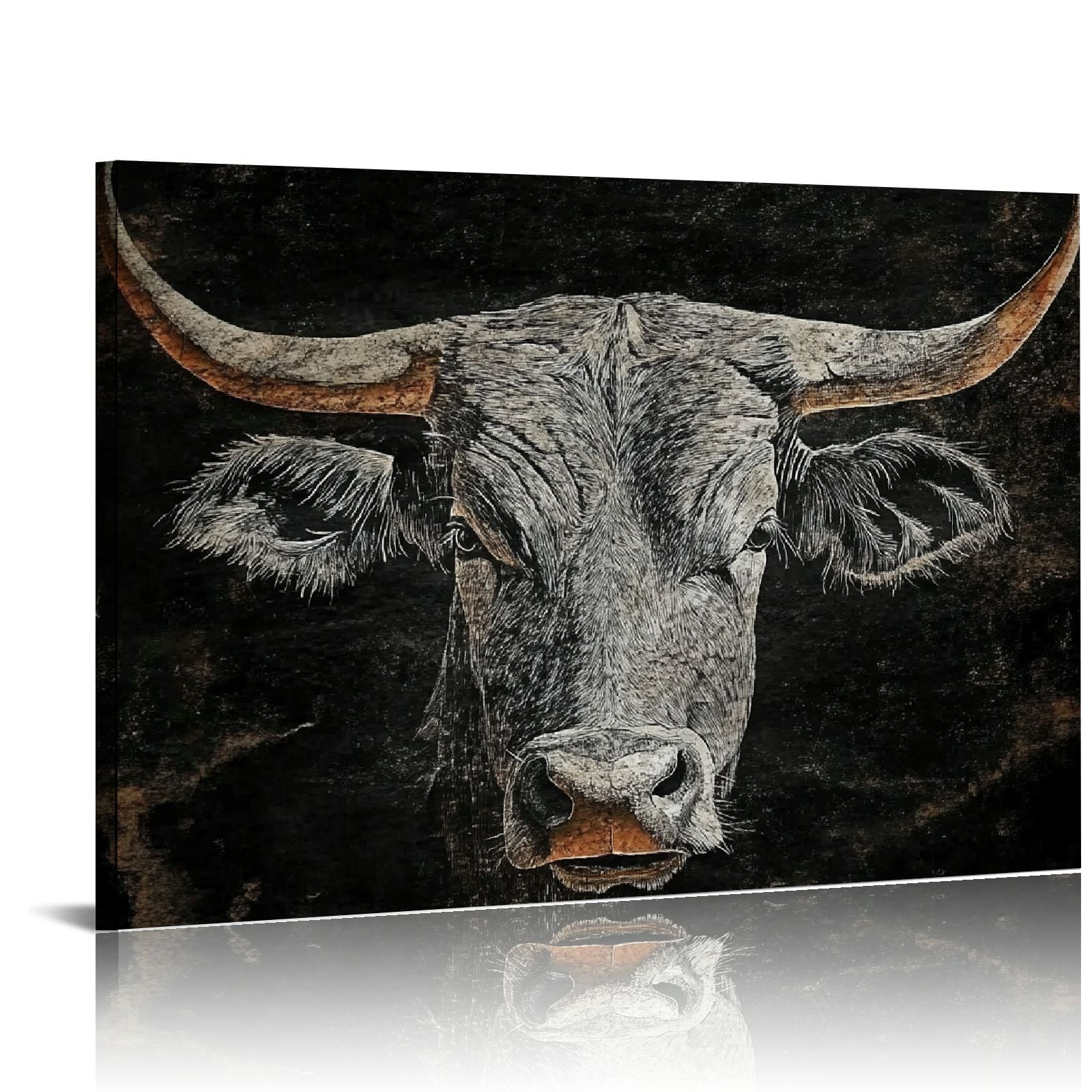 Shadudu Bull Canvas Wall Art Print - Large 36x24 Inch Artwork for Home ...