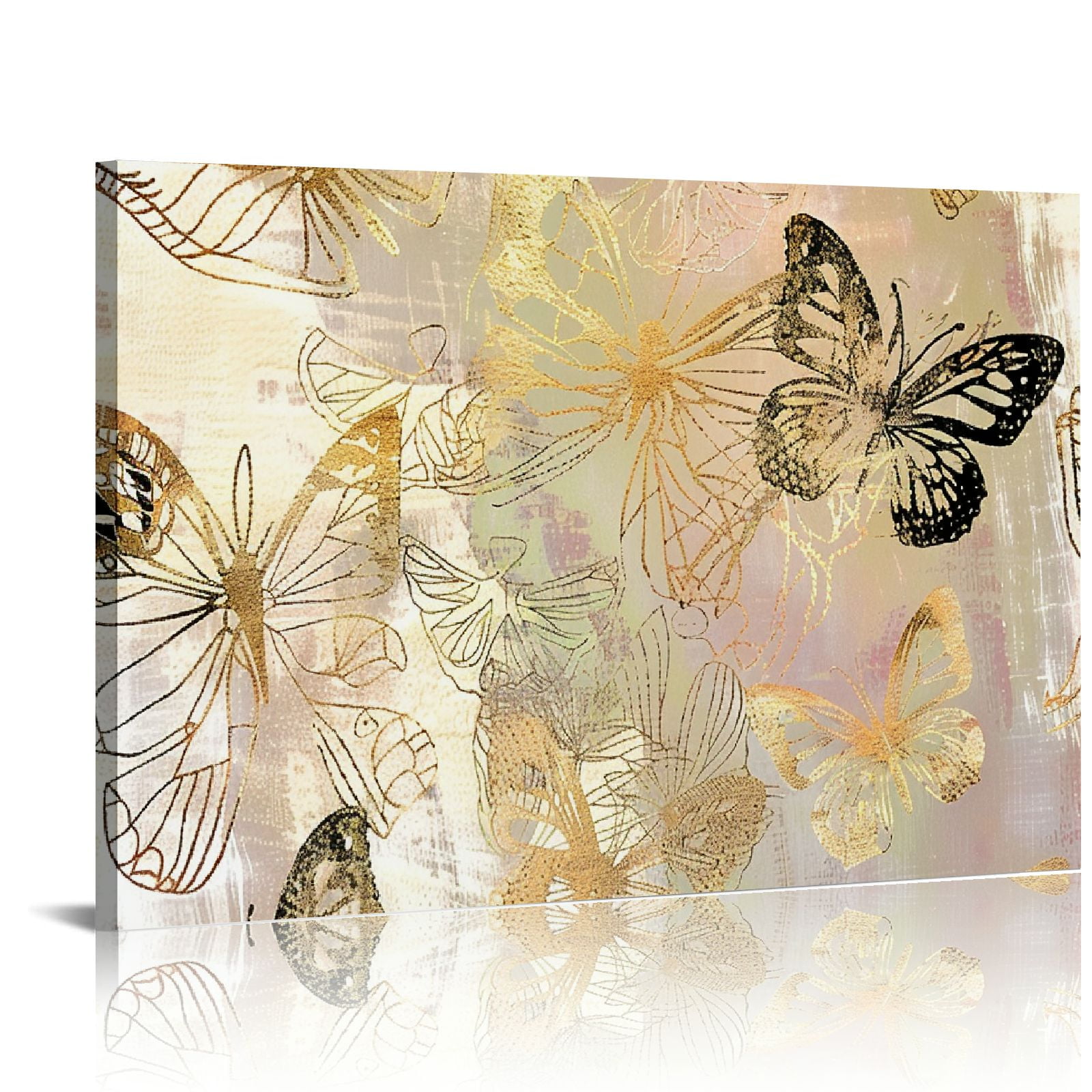 Shadudu Butterflies Gold Foiling Pattern Modern Canvas Wall Decor 24x36 ...
