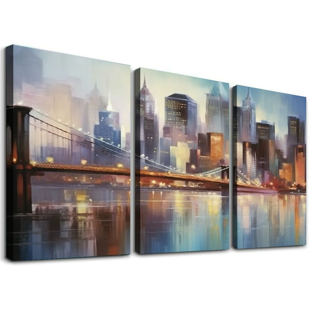 Shadudu Cityscape Canvas Wall Art Abstract Skyline New York City Painting Prints, Modern ...