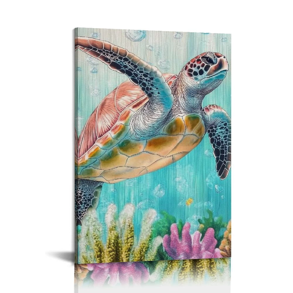 Shadudu Coastal Wall Art Sea Turtle Bathroom Decor Watercolor Picture ...