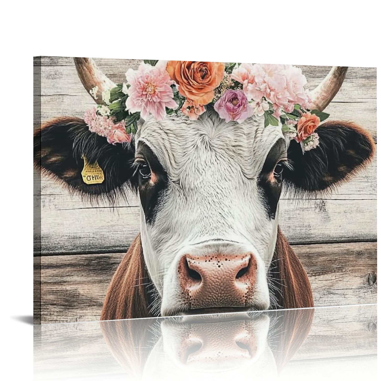 Shadudu Cow Wall Decor Black White Highland Cow Flower Canvas Wall Art ...