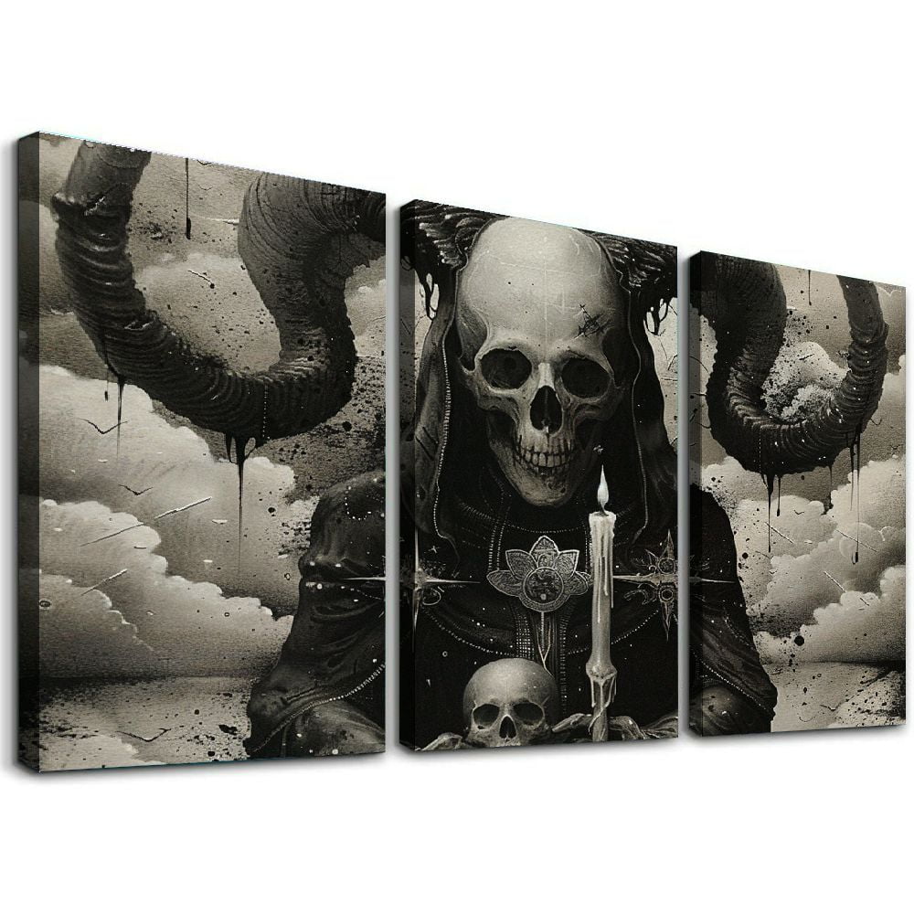 Shadudu Demon Horns Skull Decor Triptych Set | Modern Prints for Living ...