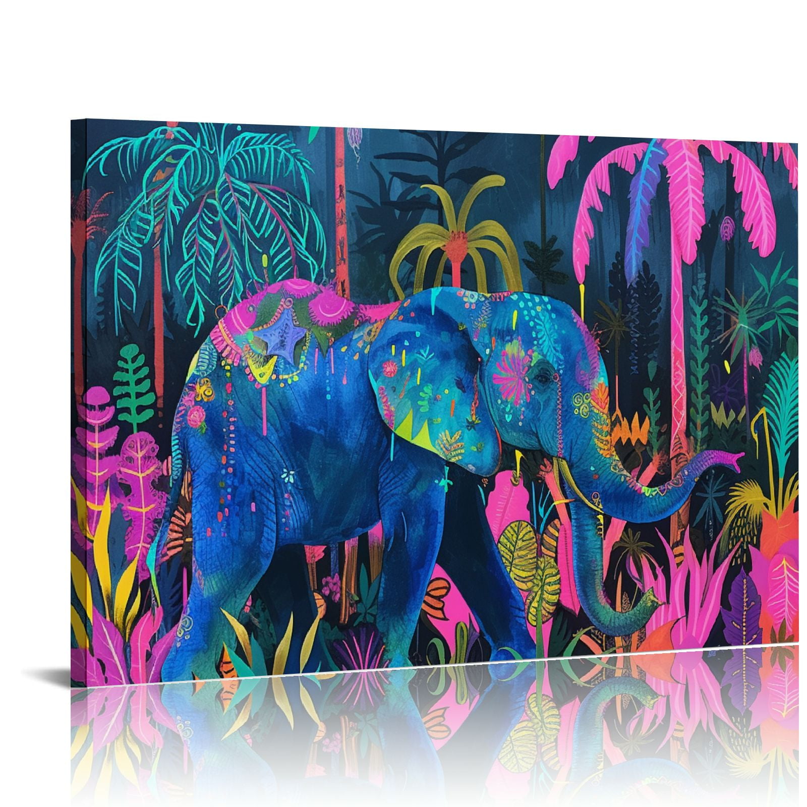 Shadudu Elephant Tree Leaves Canvas Wall Art Decor 24x36 Inches - Decor ...