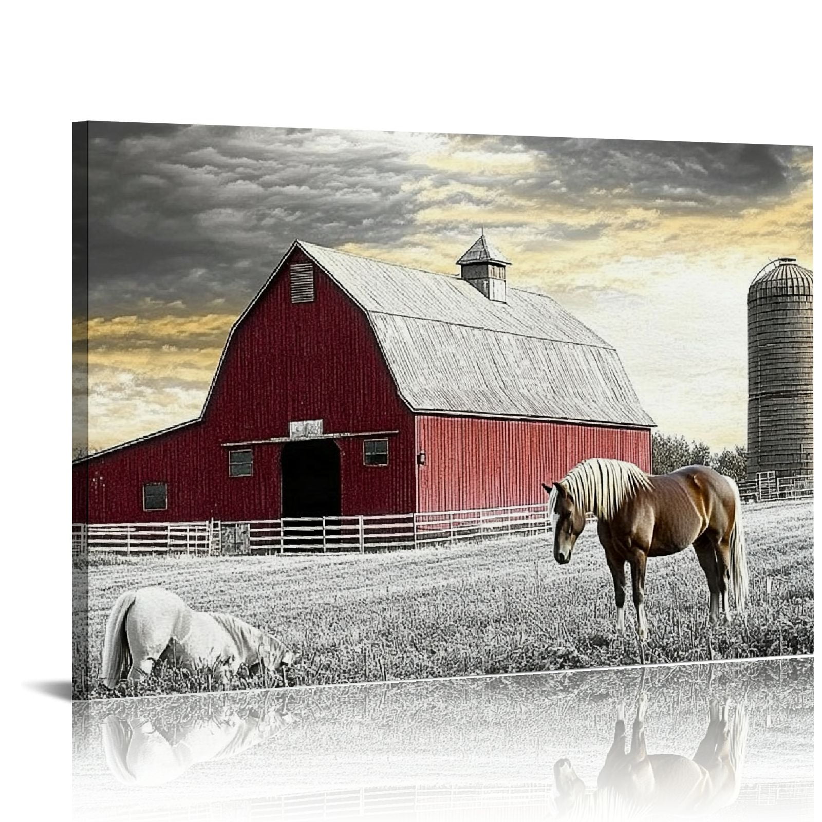 Shadudu Farmhouse Barn Canvas Wall Art: Large Framed Black White Farm ...