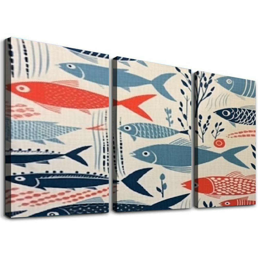 Shadudu Fish Canvas Print Set of 3 Triptych for Living Room Bedroom ...