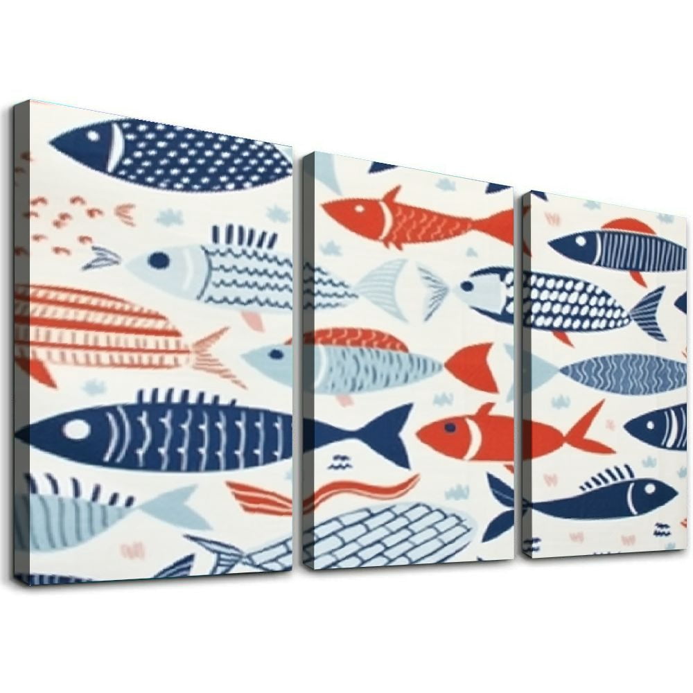 Shadudu Fish Canvas Wall Art Decor Set of 3 Triptych for Living Room ...