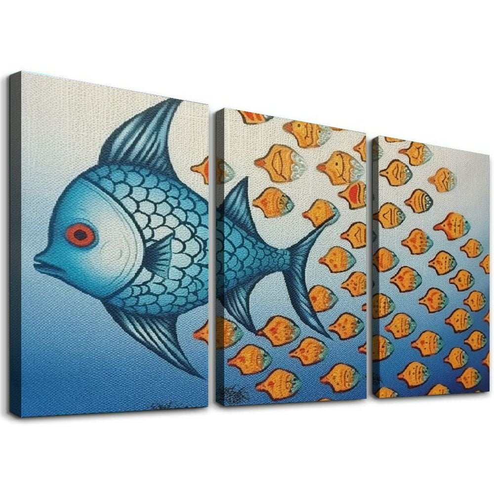 Shadudu Fish Diver Canvas Wall Decor Triptych Set for Living Room ...