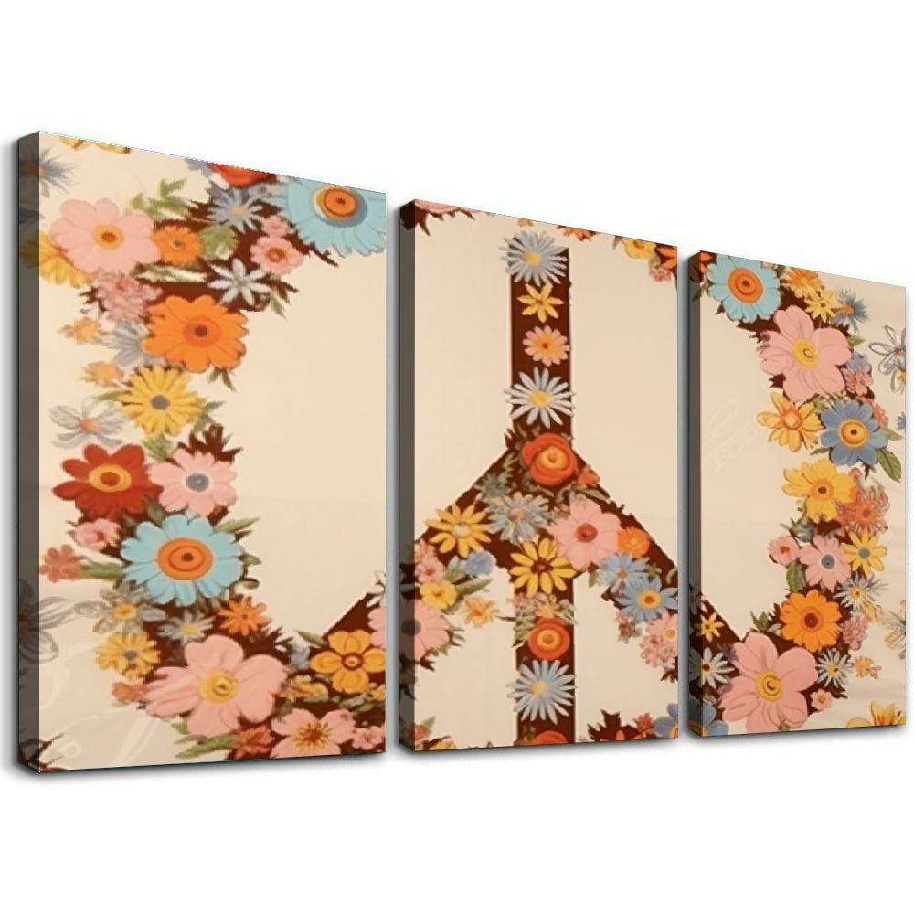 Shadudu Flowers Bee Peace Sign Decor Triptych Set Modern Style for ...