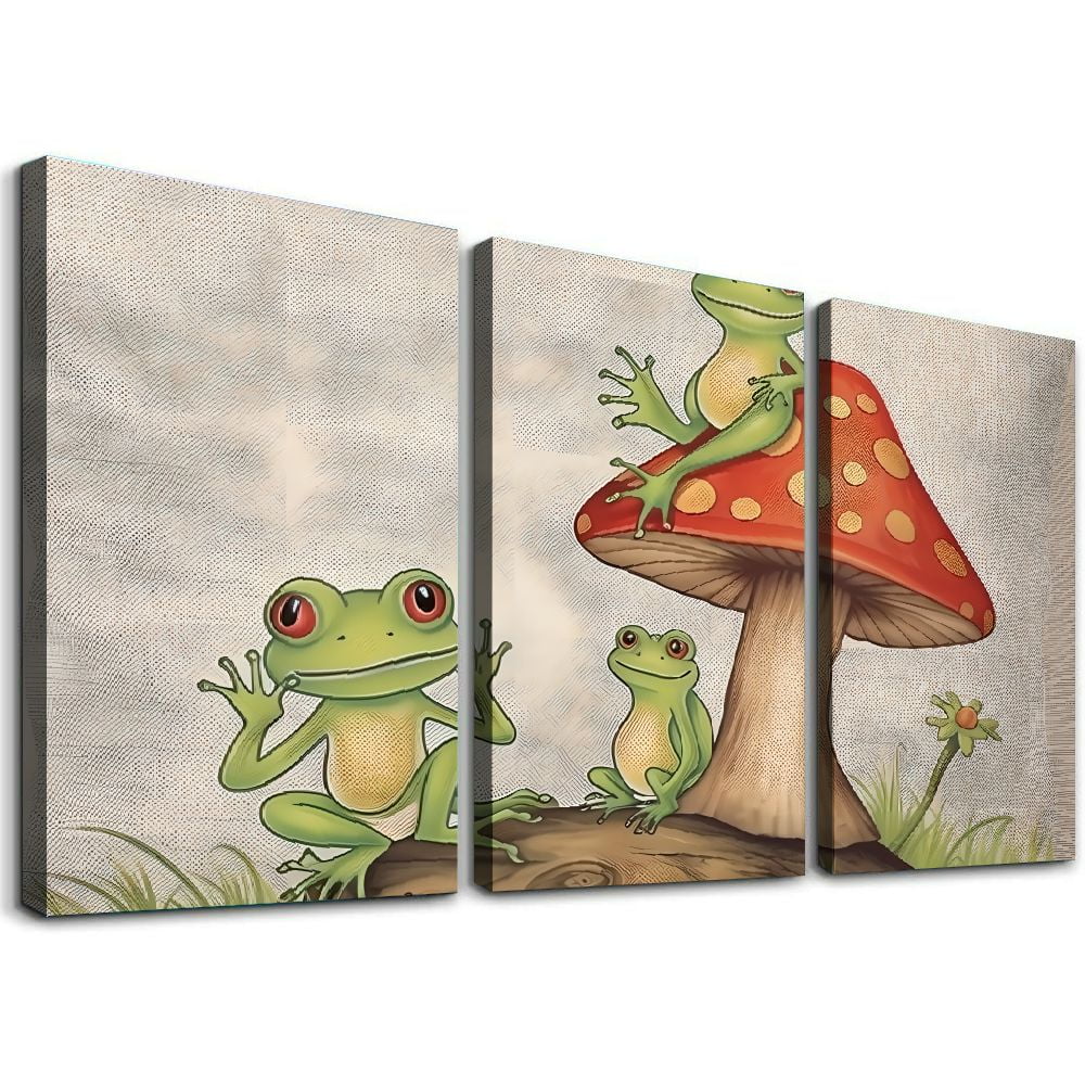 Shadudu Frog Toad Mushroom Canvas Print Set of 3 for Living Room ...