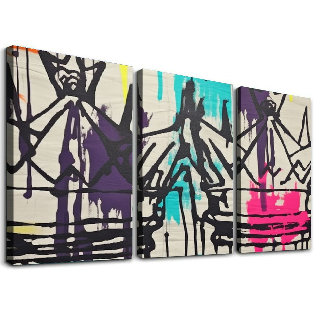 Shadudu Graffiti Crown Silk Screen Canvas Wall Art Triptych Set for ...