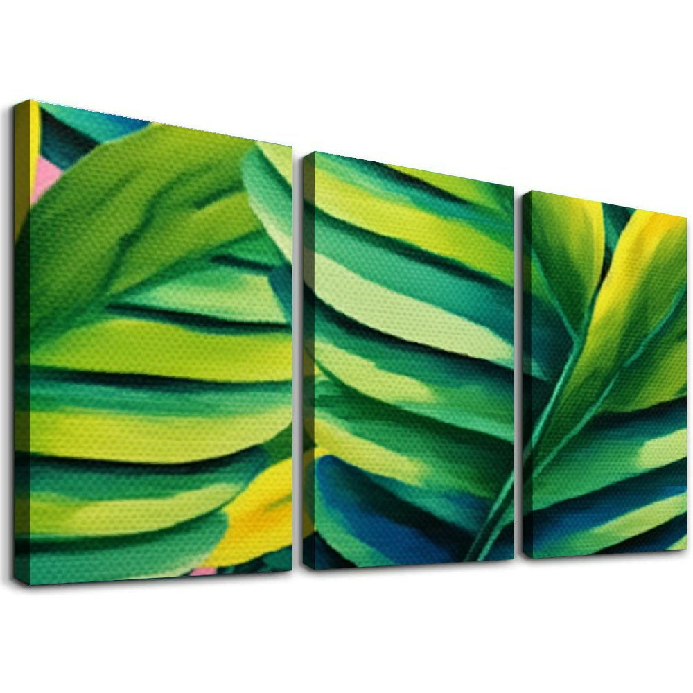 Shadudu Green Leaf Yellow Leaf Canvas Wall Art Triptych Set for Living ...