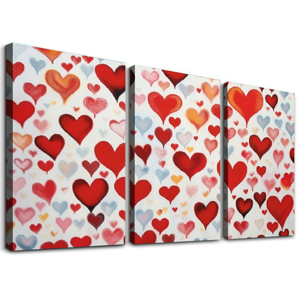 Shadudu Hearts Love Romanticism Canvas Wall Decor Set of 3 - Modern Art ...