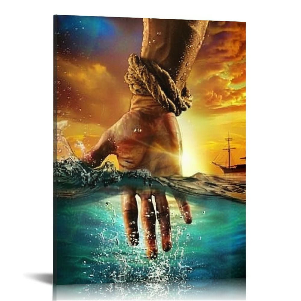 Shadudu Jesus Christ Canvas Wall Art Jesus Saving Peter from Drowning ...
