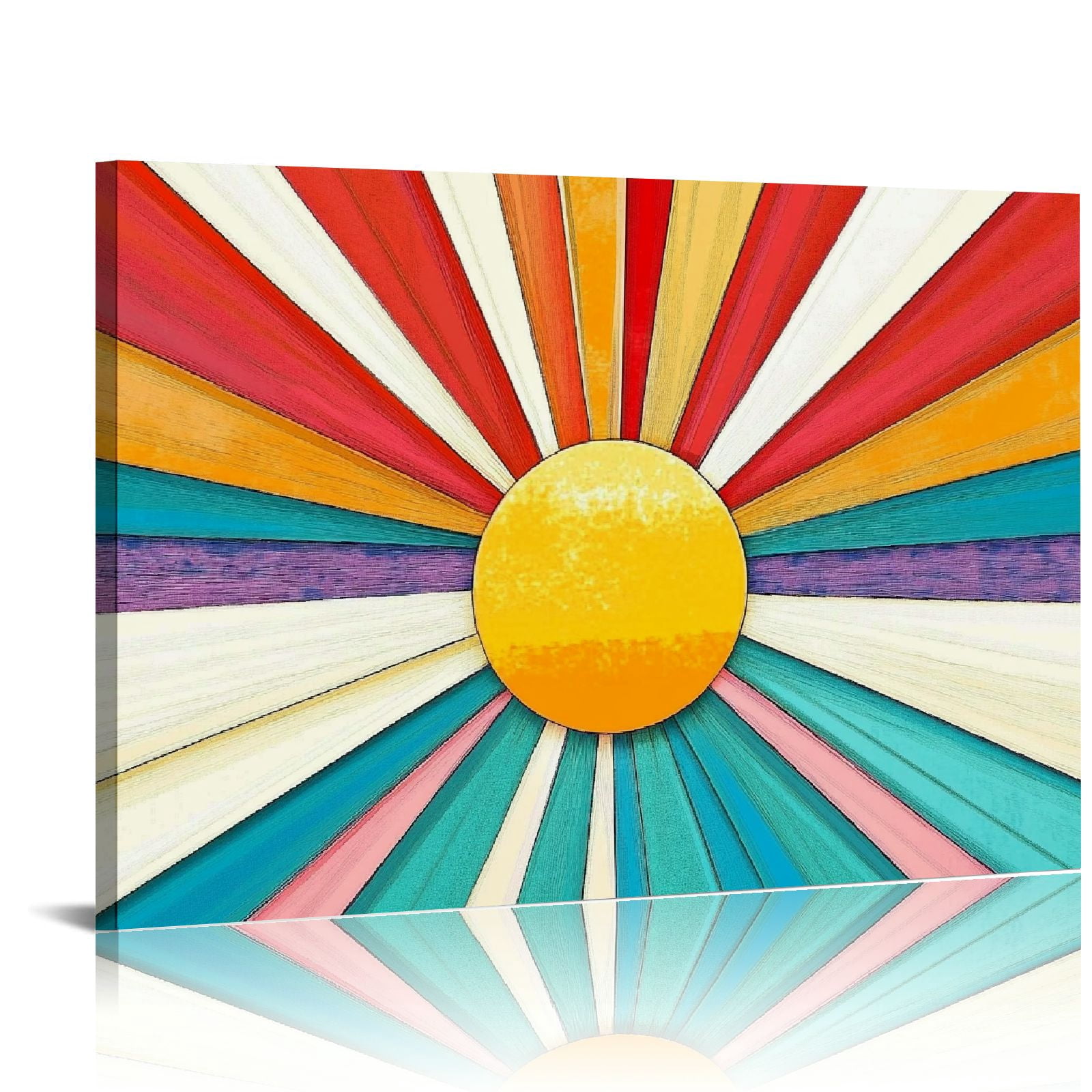 Shadudu Large Boho Sun Wall Art Framed Wooden Sun Art Rainbow On The ...