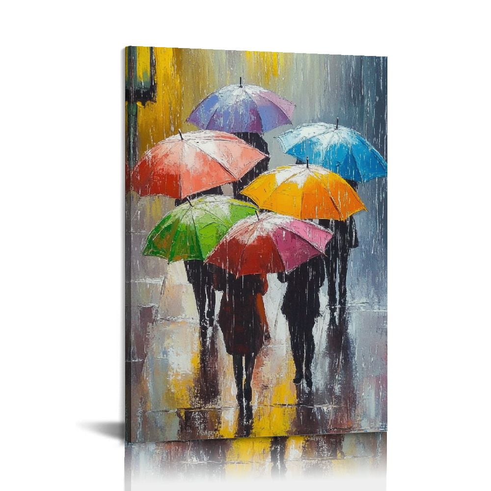 Shadudu Large Canvas Print Wall Art-Colorful Umbrella Office Worker in the Rain Canvas Picture ...