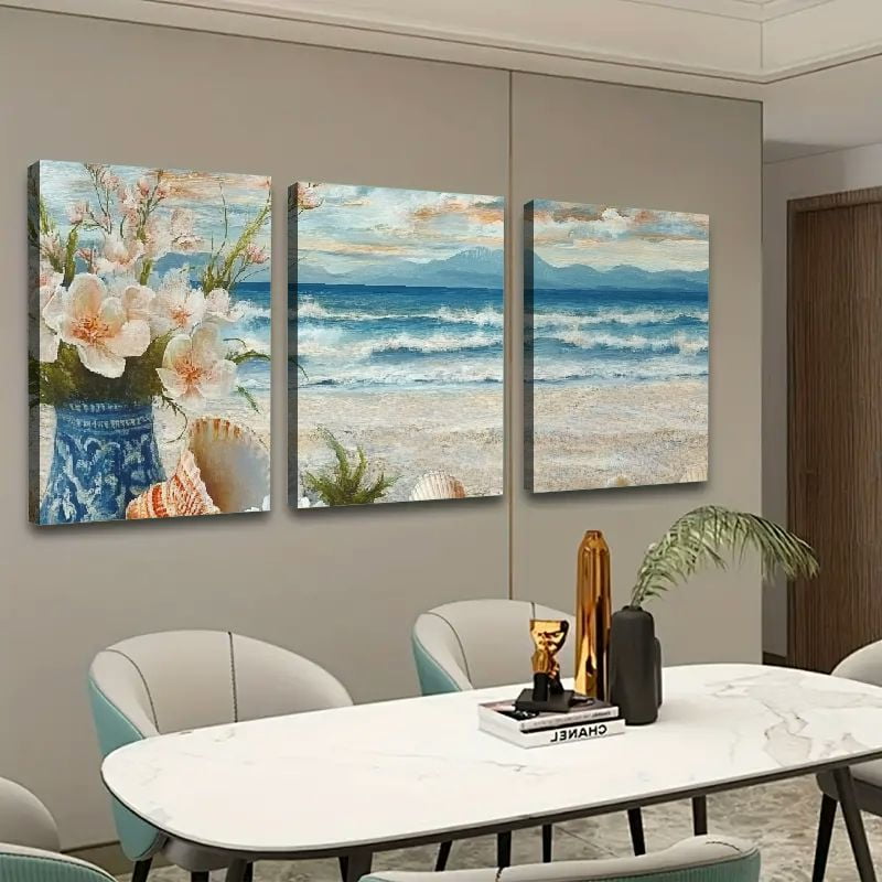 Shadudu Large Canvas Wall Art for Living Room Seaside Painting Blue Sea ...
