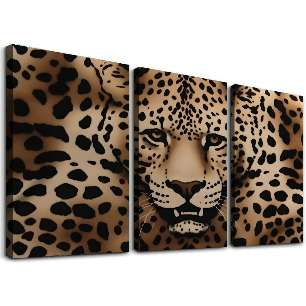 Shadudu Leopard Print Decor Triptych | Abstract Wall Art Set for Living ...