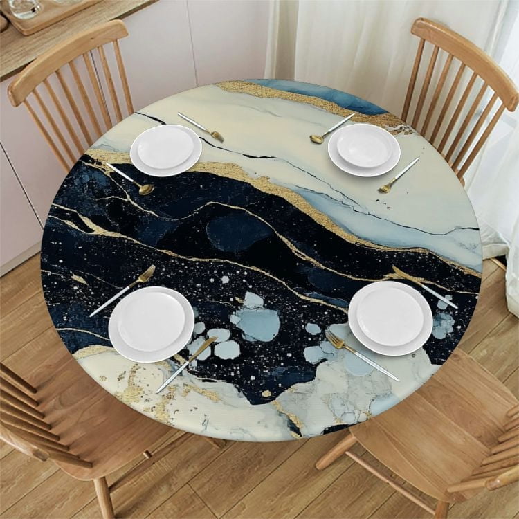Shadudu Marble Pattern Round Table Cover with Elastic Edge 100% ...
