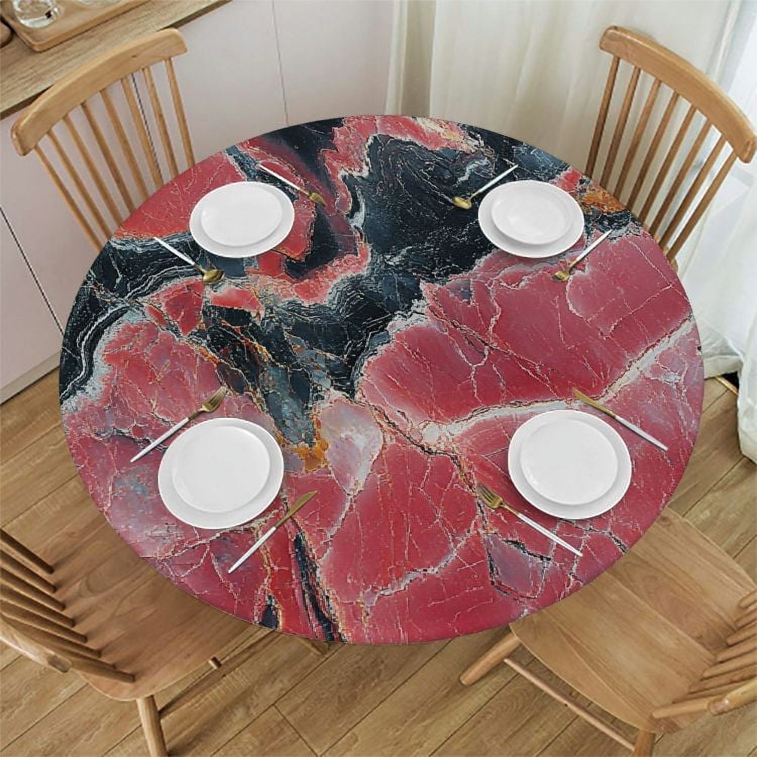 Shadudu Marble Pattern Round Table Cover with Elastic Edge 100% ...