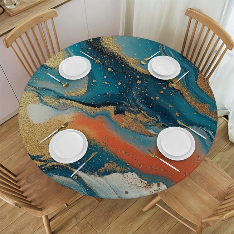 Shadudu Marble Pattern Round Table Cover with Elastic Edge 100% ...