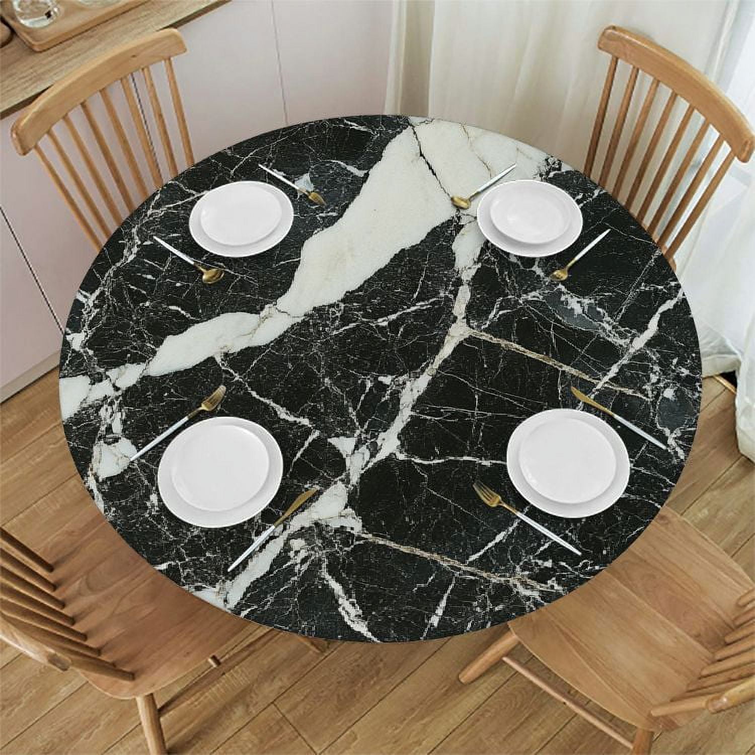 Shadudu Marble Pattern Round Table Cover with Elastic Edge 100% ...