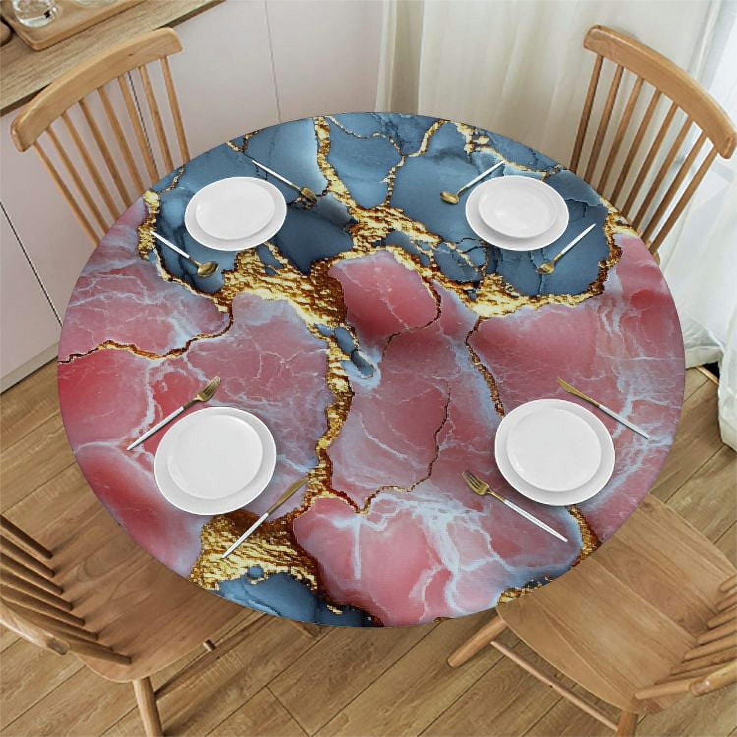 Shadudu Marble Pattern Round Table Cover with Elastic Edge 100% ...