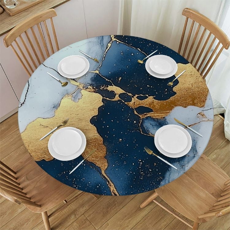 Shadudu Marble Pattern Round Table Cover with Elastic Edge 100% ...