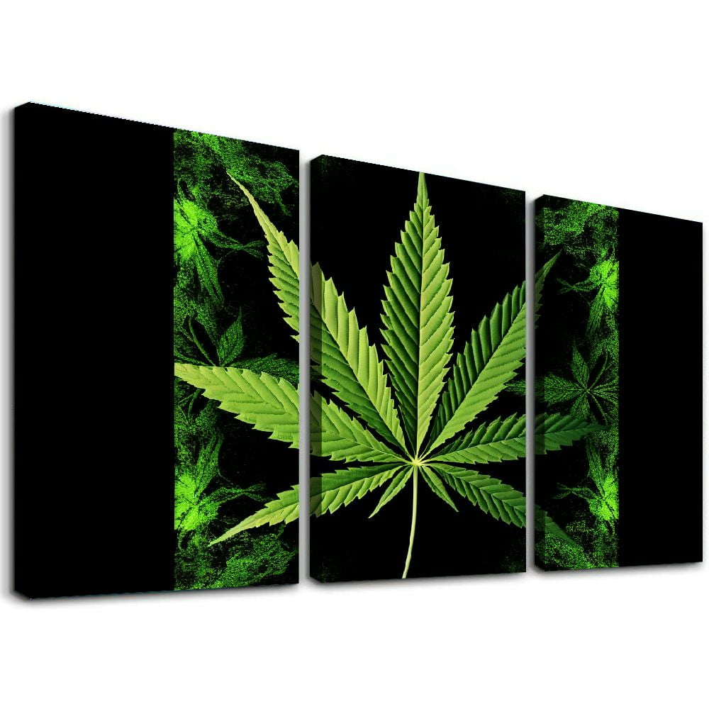 Shadudu Marijuana Leaf Decor Triptych Set for Living Room Bedroom Home ...