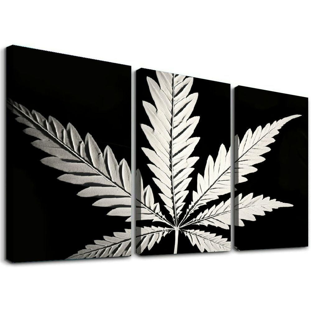 Shadudu Marijuana Leaf Canvas Wall Art Set of 3 Abstract Prints for ...