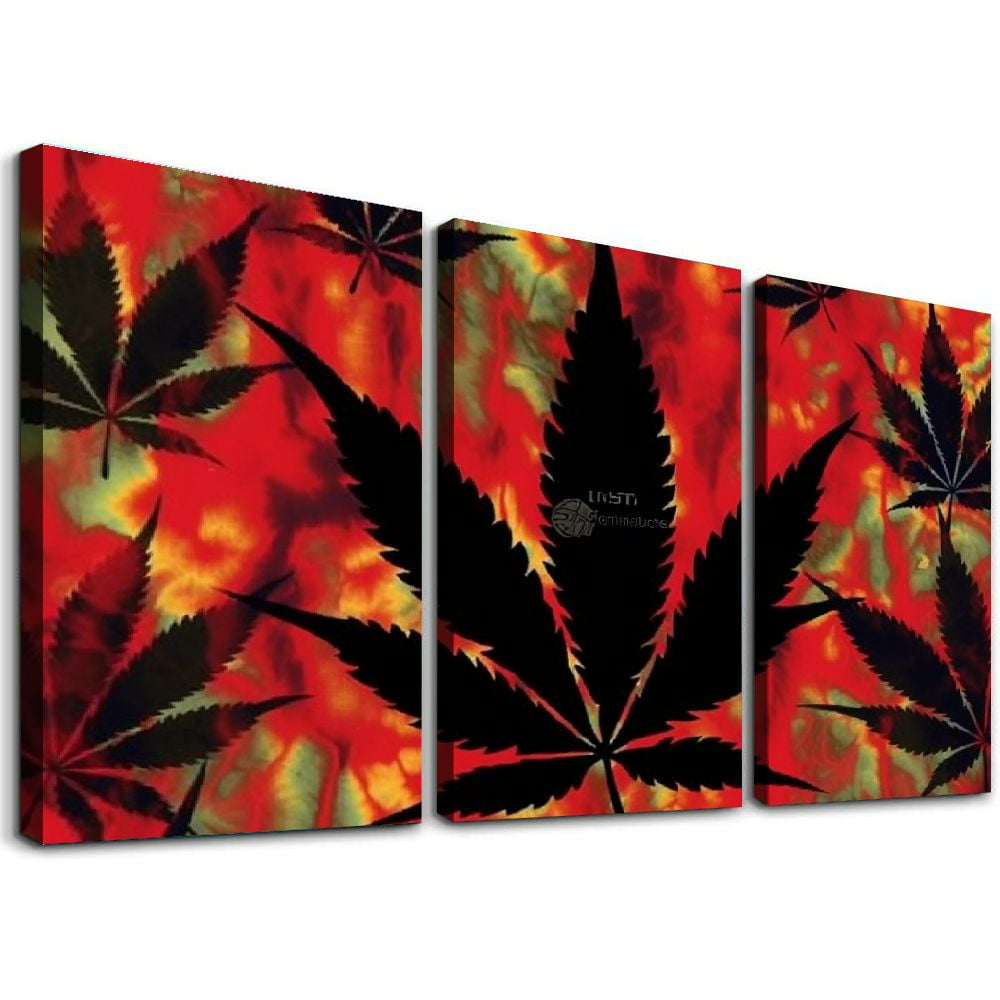 Shadudu Marijuana Leaves Tie Dye Psychedelic Canvas Wall Art Decor Set ...