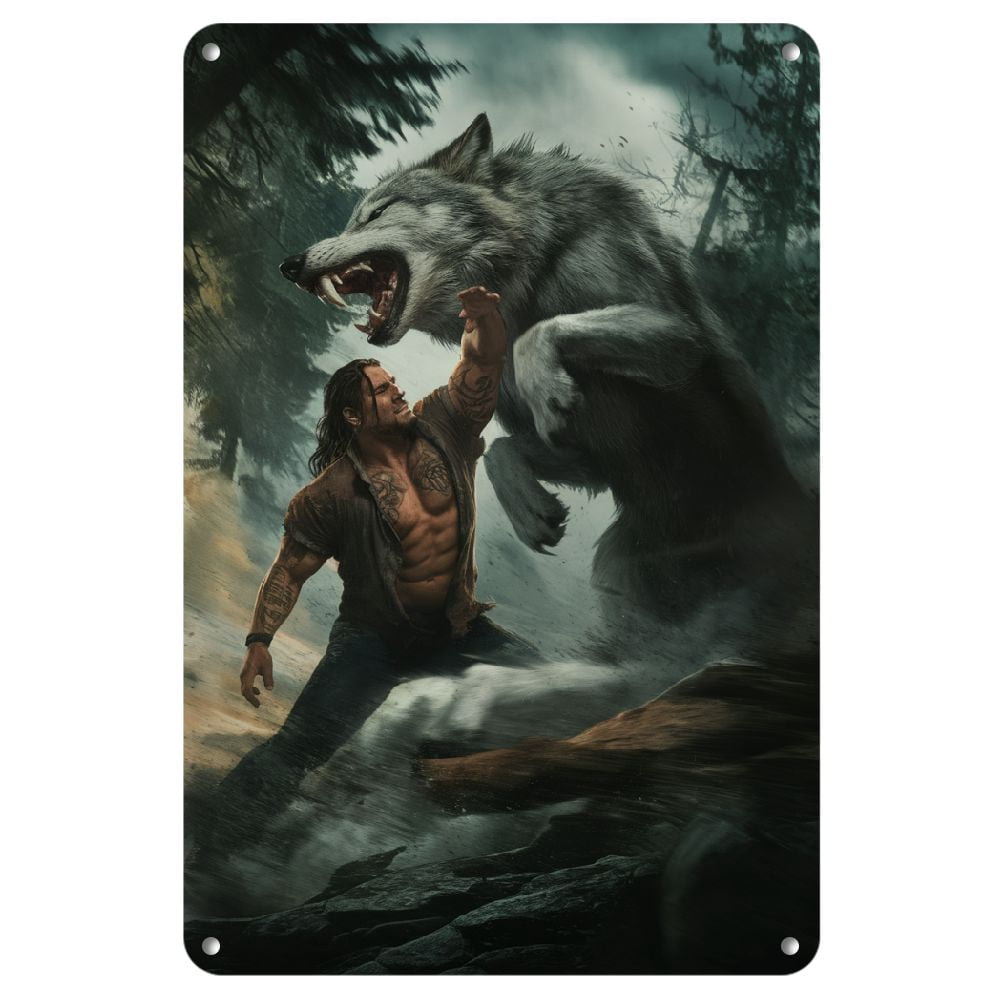 Shadudu Metal Plaque A Medium Shot of a Muscular Man with Lon Theme ...