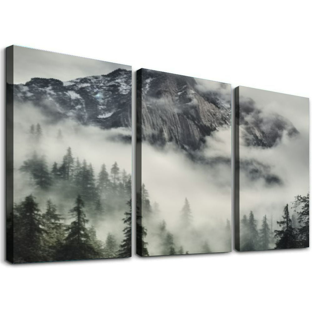 Shadudu Mountain Fog Trees Decor Triptych Set for Living Room Bedroom ...