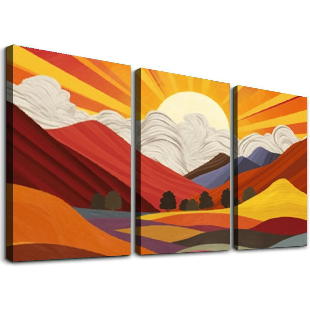 Shadudu Mountain Range Sun Sky Canvas Art Decor Triptych Set for Living ...