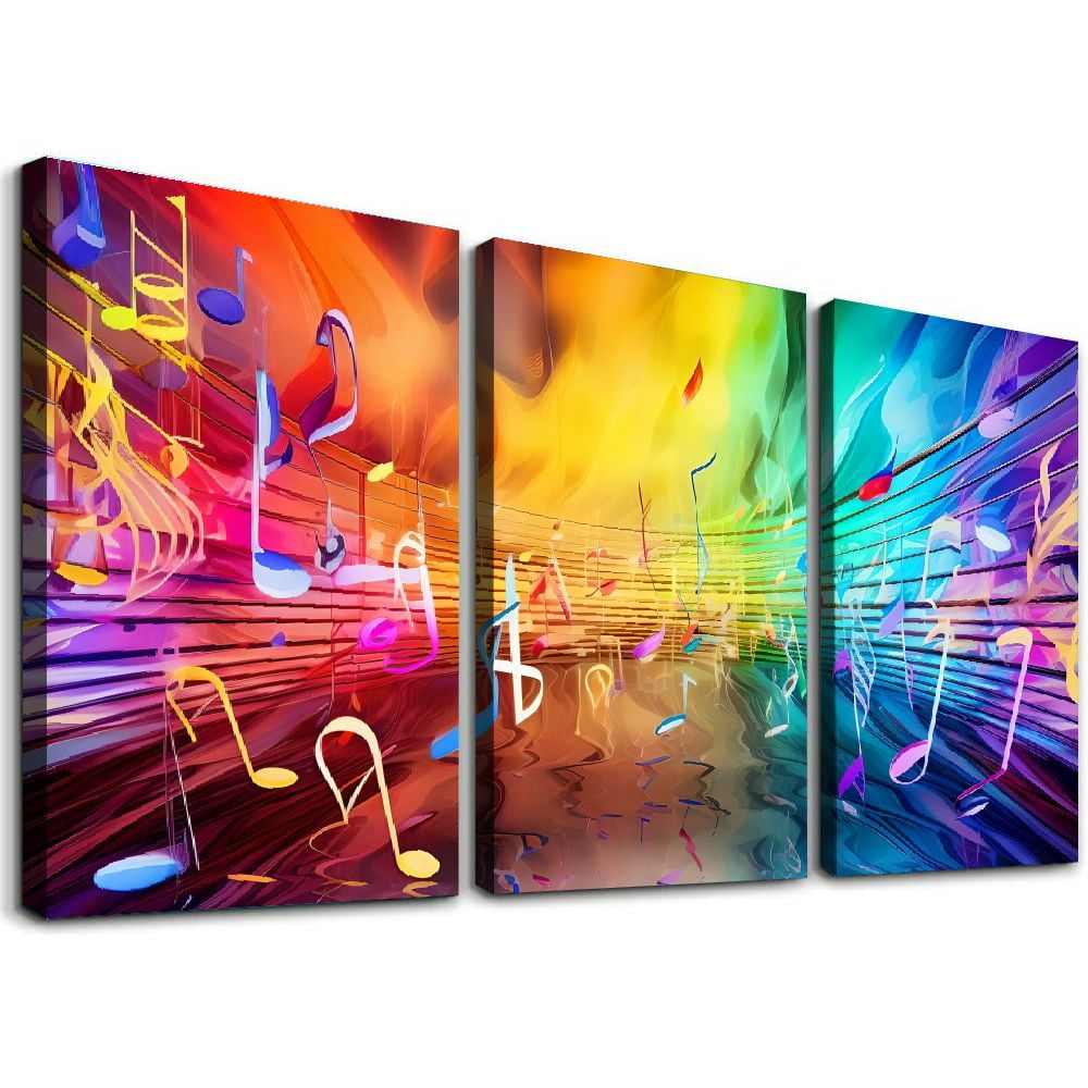 Shadudu Musical Notes Rainbow Background Canvas Print Set for Living ...