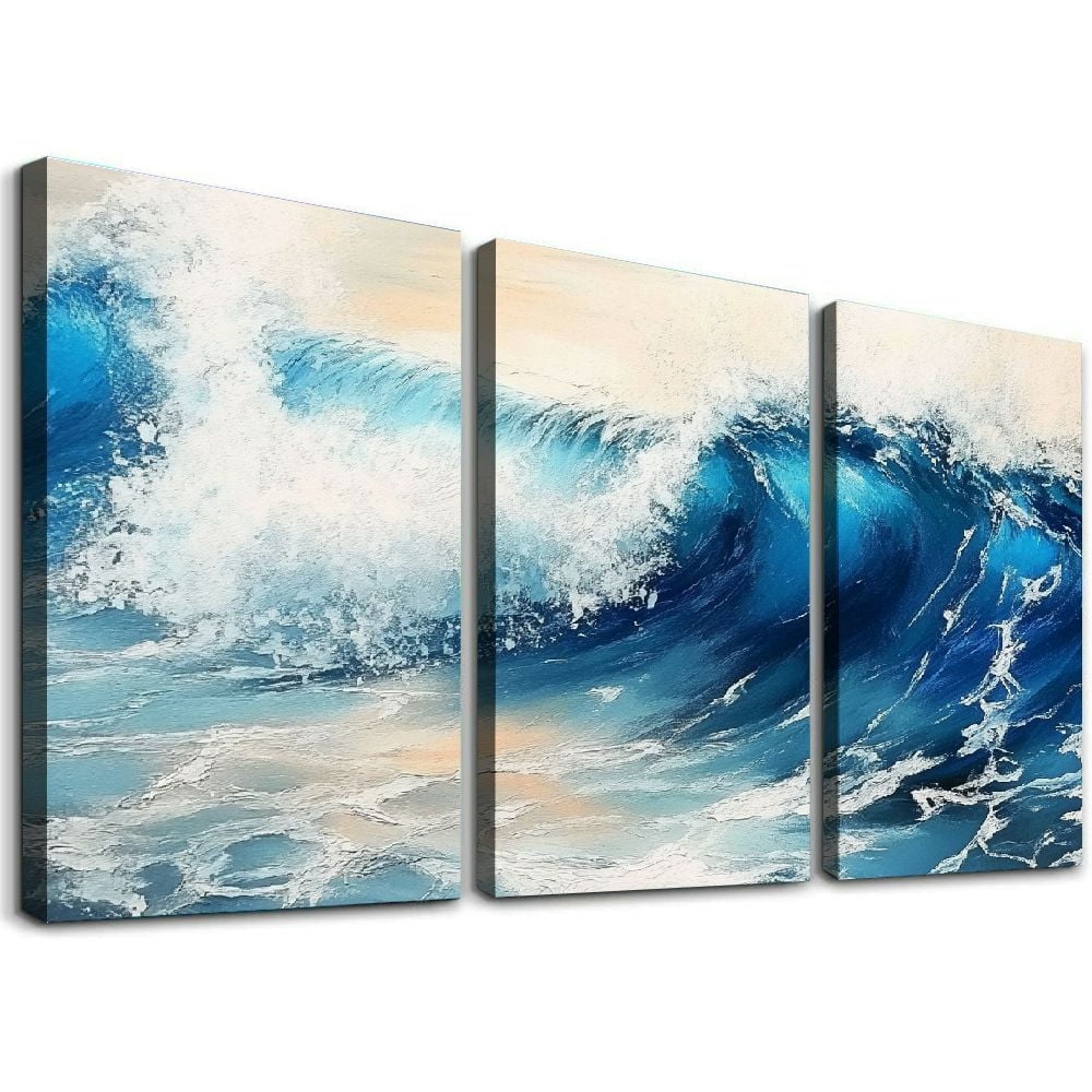 Shadudu Ocean Wall Art for Living Room, Blue Abstract Canvas Wall Decor ...