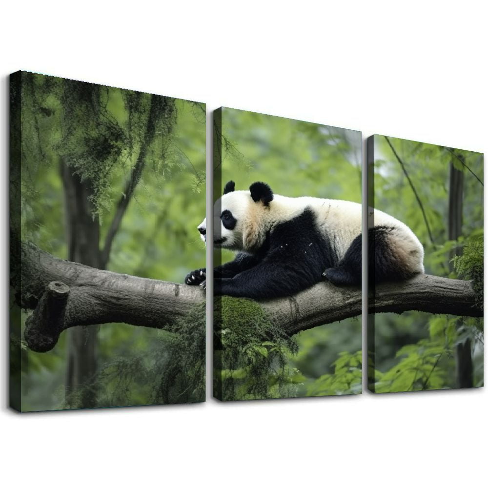 Shadudu Panda Bear Tree Branch Forest Canvas Wall Decor Set 12x16 ...