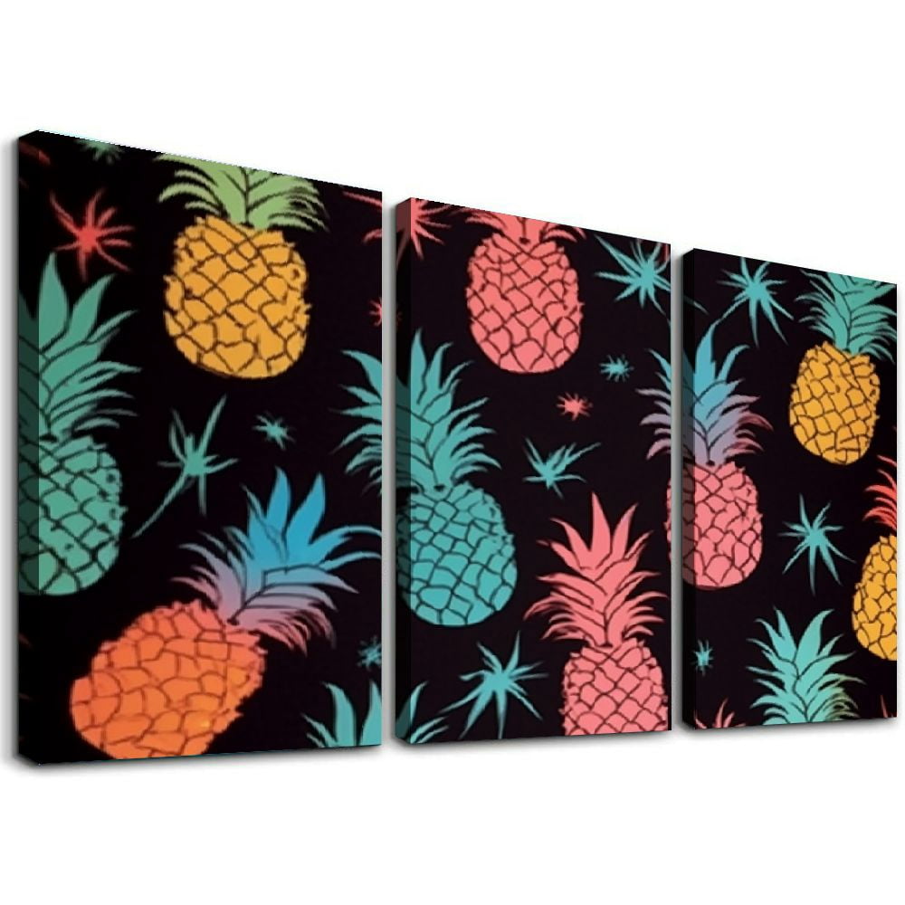 Shadudu Pineapples Stars Pattern Canvas Wall Art Set of 3 for Living ...