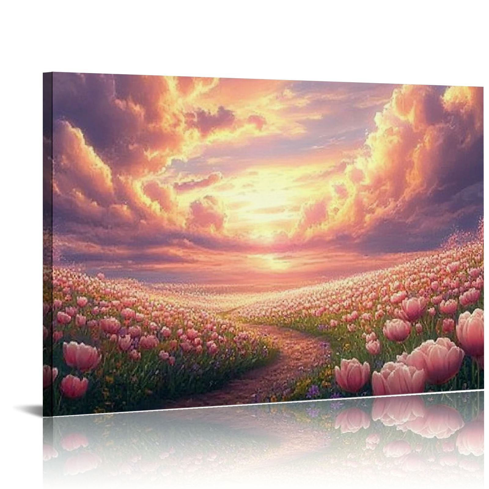 Shadudu Pink Tulips Canvas Wall Art, Tulips Field Canvas Print, Flowers ...