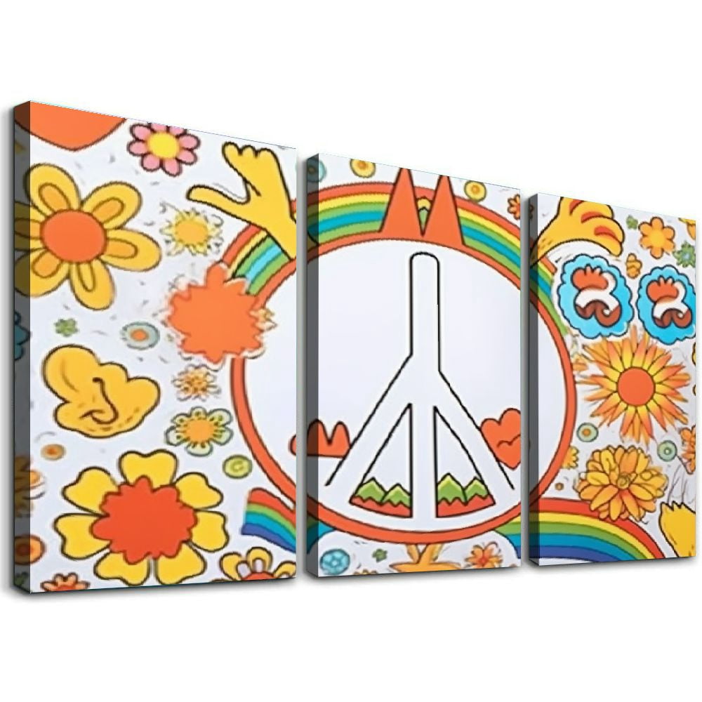 Shadudu Rainbow Sun Peace Sign Canvas Wall Art Set 12x16 inches for ...
