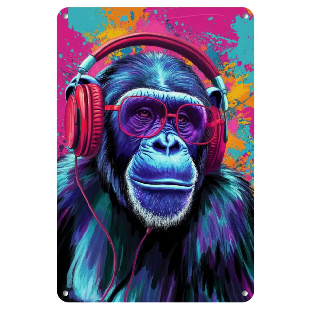 Shadudu Retro Metal Sign Tinplate - Vibrant and Colorful Chimpanzee ...