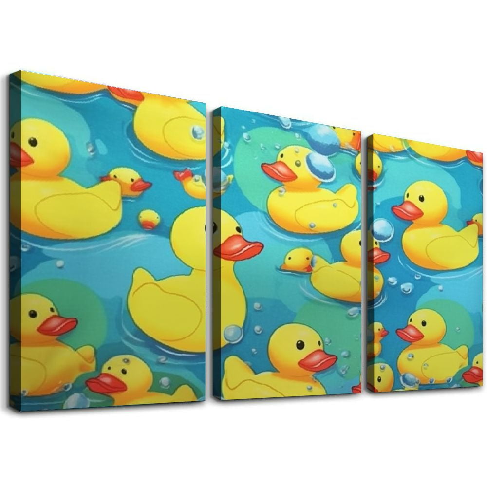 Shadudu Rubber Ducks Bubbles Canvas Print Triptych Wall Art Set for ...