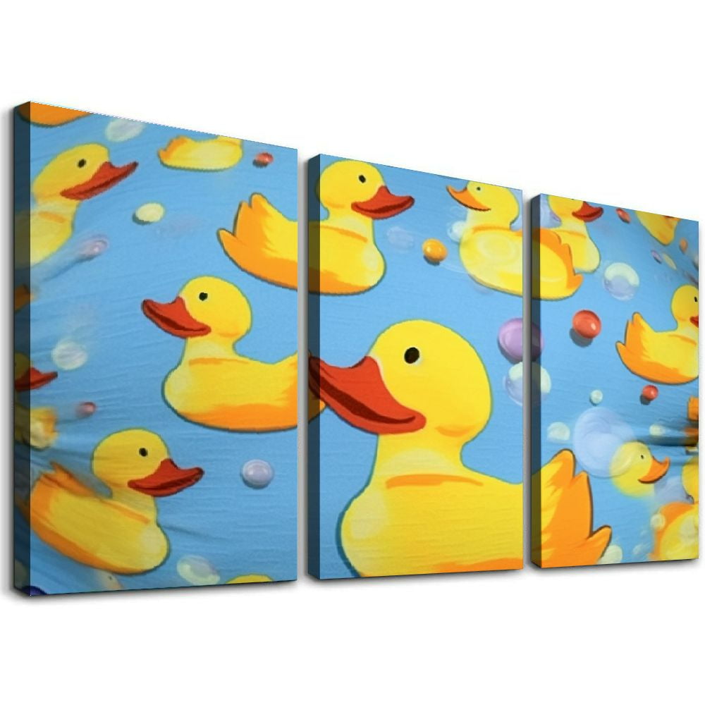 Shadudu Rubber Ducks Bubbles Canvas Wall Art Decor Set for Living Room ...