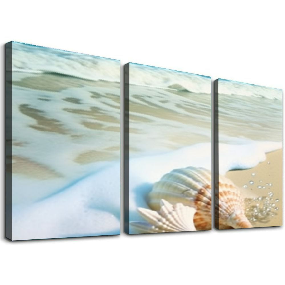 Shadudu Seashell Sandy Beach Wave Decor Triptych Set Modern Prints for ...