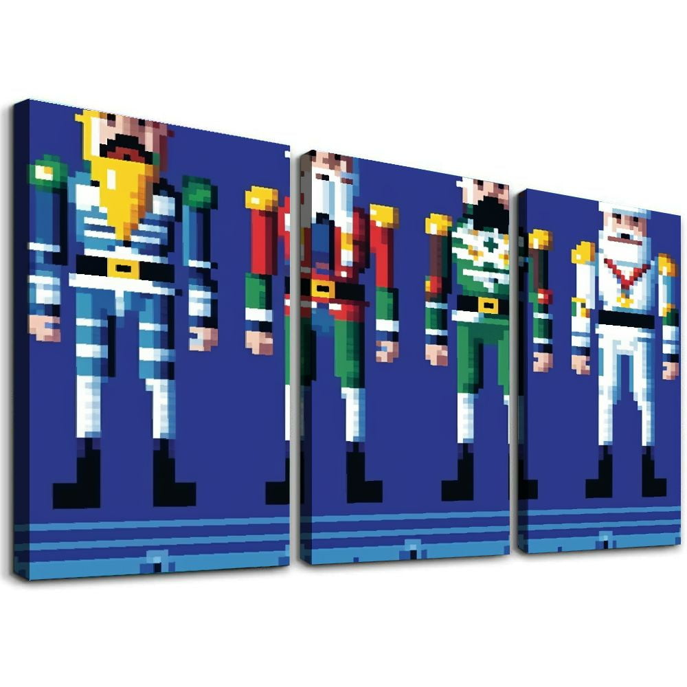 Shadudu Soldiers Pixel Art Canvas Wall Decor Set for - 3 Piece Triptych Print on Canvas - 12x16 ...