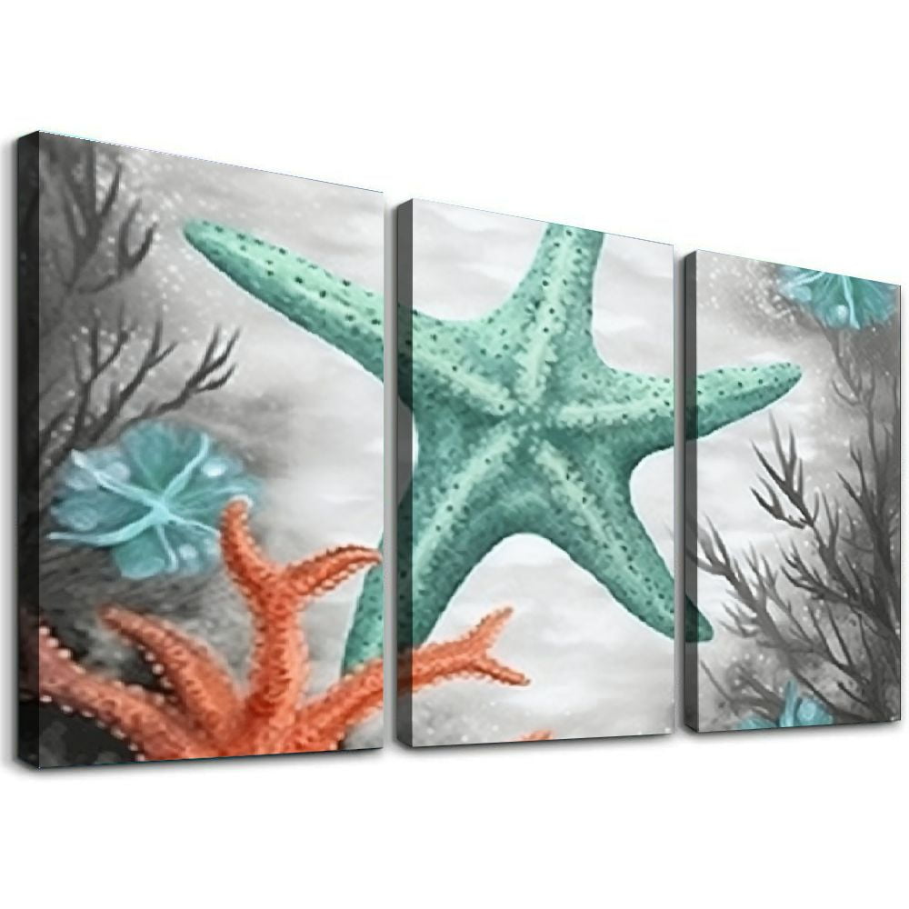 Shadudu Starfish Corals Pointillism Triptych Set Modern Living Room ...
