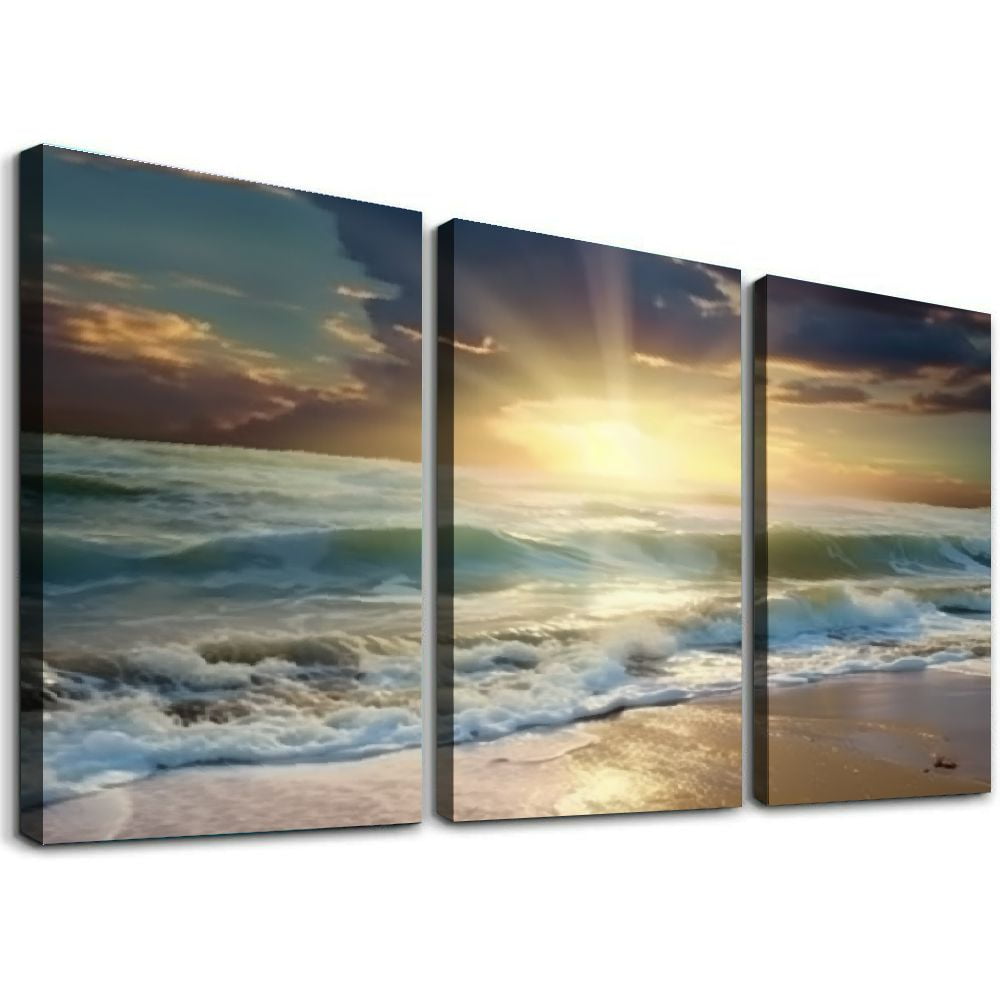 Shadudu Sunbeam Wave Sun Rays Canvas Prints Wall Art Set of 3 Unframed ...